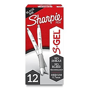 Sharpie S-Gel, Gel Pens, Medium Point (0.7mm), Black Gel Ink Pens, 12 Count