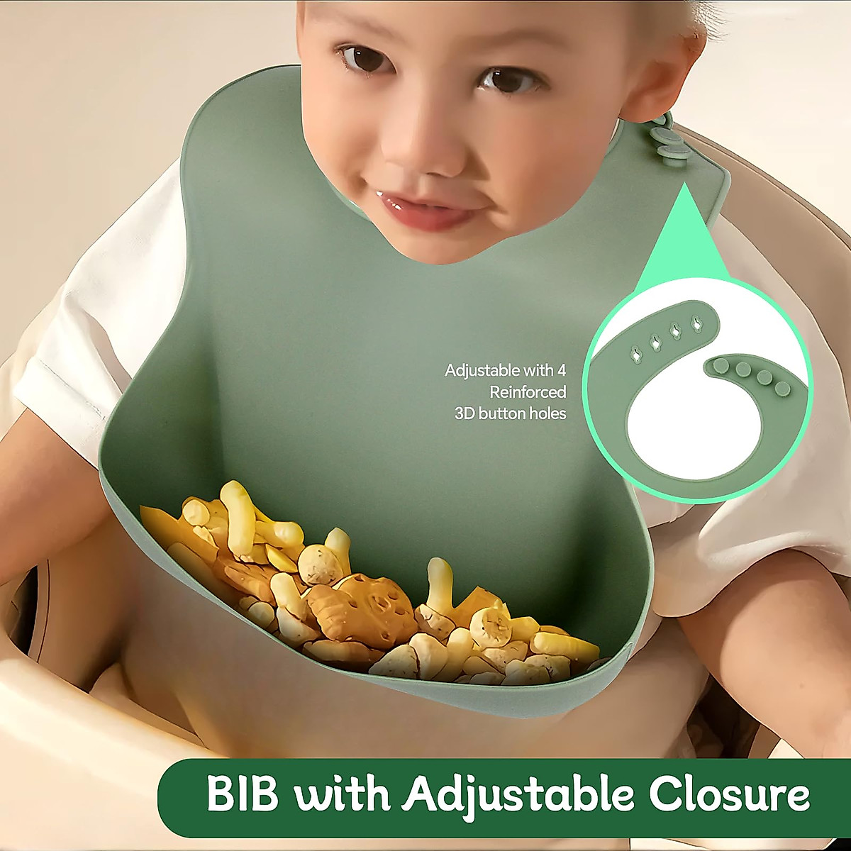 SHGMEET Silicone Baby Feeding Set, Baby Feeding Essentials, Baby Suction Bowl, Plates, Bib, Spoons set, Baby Led Weaning Supplies to Develop Self-feeding Skills, Dishwasher Safe (Green)