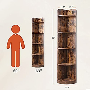 Fun Memories 5-Tier Corner Bookshelf - 63" Tall Modern FreeStanding Corner Bookcase - Durable Wood Corner Cabinet - Perfect for Living Rooms, Bedrooms and Offices - Brown