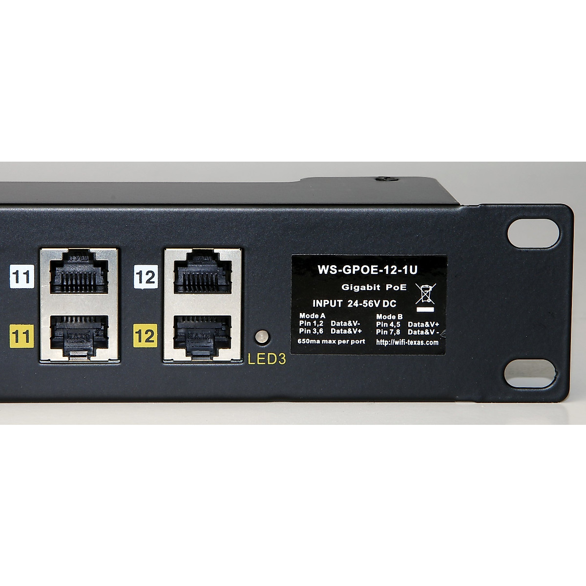 PoE Texas 12 Port Gigabit PoE Injector with 48 Volt 60 Watt Power Supply for 802.3af/at Devices