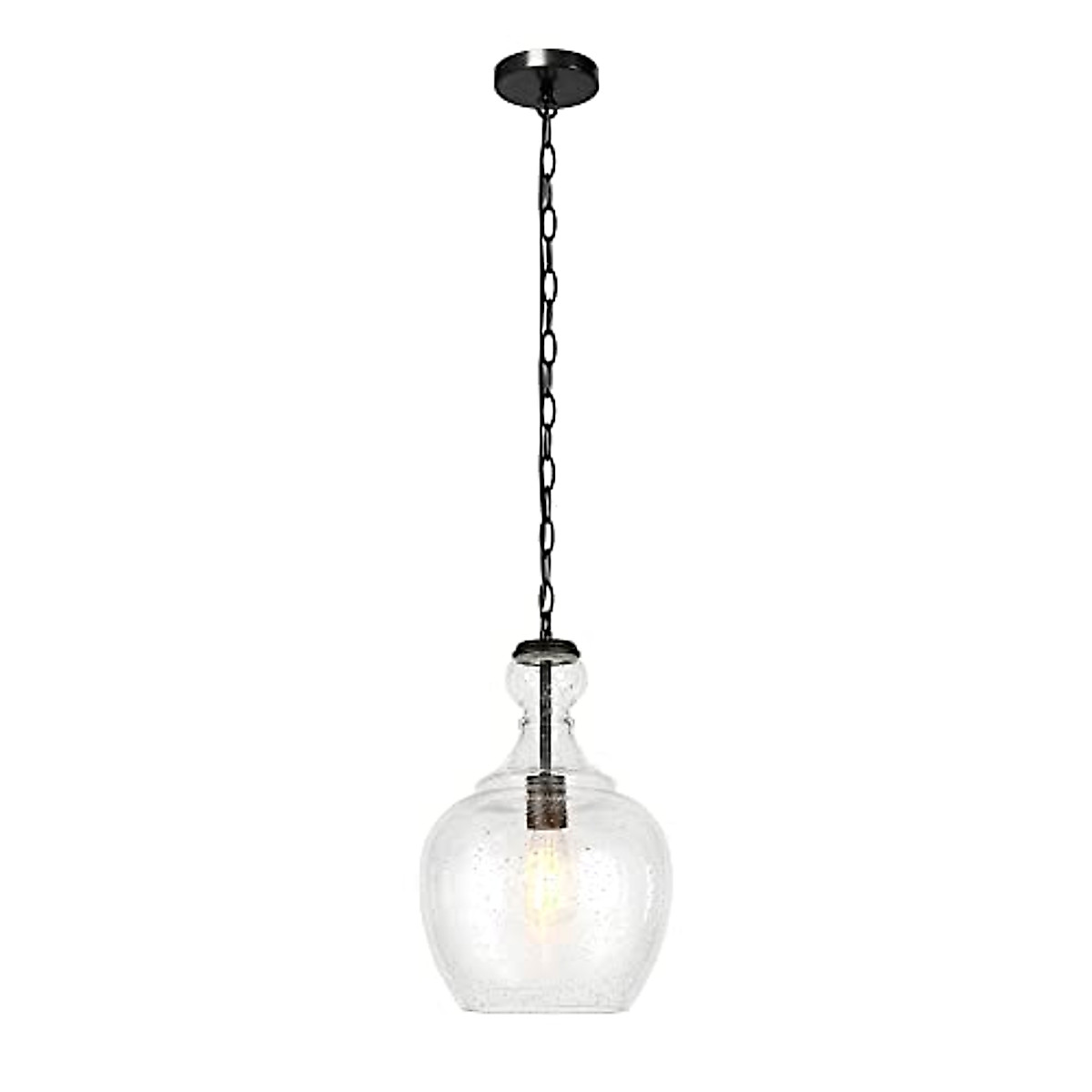 Henn&Hart 11" Wide Pendant with Glass Shade in Blackened Bronze/Seeded, Pendant, Flush Mount Ceiling Light Fixture for Kitchen, Living Room