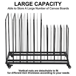 tonchean Art Storage Rack with Wheels, Rolling Canvas Rack Art Storage, Metal Canvas Organizer Painting Storage Rack Canvas Storage Rack Drying Rack for Canvas Boards, Panel, Frame, Drawing Board