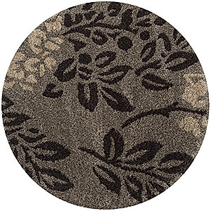 SAFAVIEH Florida Shag Collection Area Rug - 5' Round, Smoke & Dark Brown, Floral Design, Non-Shedding & Easy Care, 1.2-inch Thick Ideal for High Traffic Areas in Living Room, Bedroom (SG456-7928)