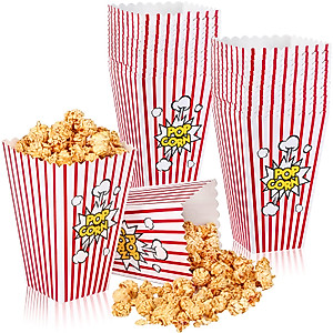 36 Pieces Popcorn Boxes Paper Popcorn Bucket Popcorn Bags Popcorn Bowl with Red and White Strips Popcorn Container Popcorn Holders for Party Popcorn Machines Movie Theaters Nostalgic Night Carnival