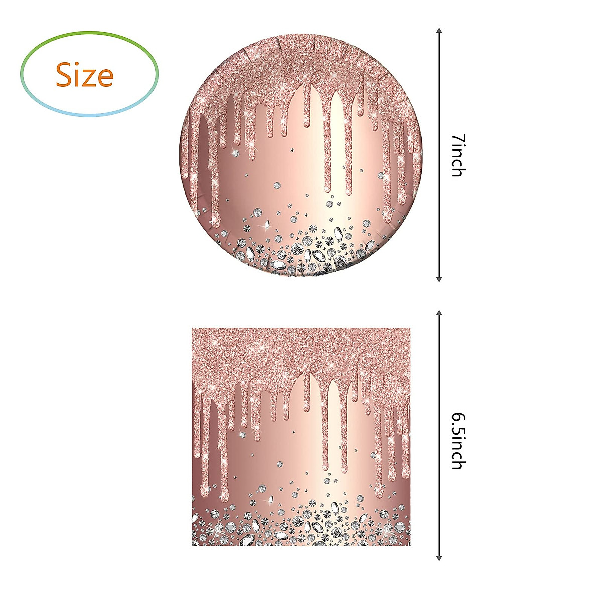 Pink Rose Gold Birthday Party Supplies, 20 Plates and 20 Napkins, Pink Rose Gold Theme Birthday Party Decoration for Girls Women