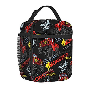 Gbuzozie Monster Trucks Cars Lunch Bag Insulated Portable Reusable Lunch Box With Zipper For Women Men Picnic Beach