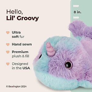 Bearington Lil Groovy Plush Stuffed Animal Rainbow Narwhal, 8 inches