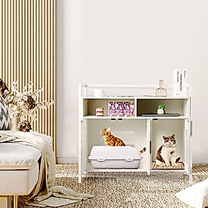Amunrbrek Litter Box Enclosure,Cat Litter Box Furniture Hidden,Large Washroom with Scratching Pad,Modern Cabinet White