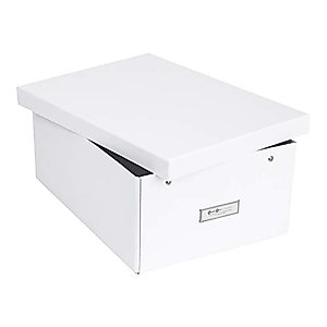 Bigso Katia Collapsible Storage Box | Photo Storage Box with Labelframe for Easy Identification | Simple Assembly without Tools | Decorative Storage Boxes with Lids | 11.3″ x 15.4″ x 6.4″ | White