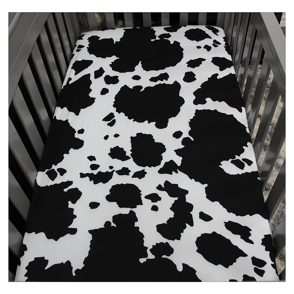 Dear Baby Gear Deluxe Crib Sheet Cotton Polyester Baby Crib Sheets, Soft Machine-Washable Crib Mattress Sheet, Baby Bed Sheets w/Black and White Holstein Cow Print, 28" x 52" x 10"