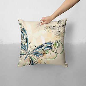 iiRov Vibrant Tan & Blue Butterfly Outline - Custom Decorative Home Decor Indoor or Outdoor Throw Pillow Cover for Sofa, Bed or Couch Cushion (Pillow CASE Cover ONLY)