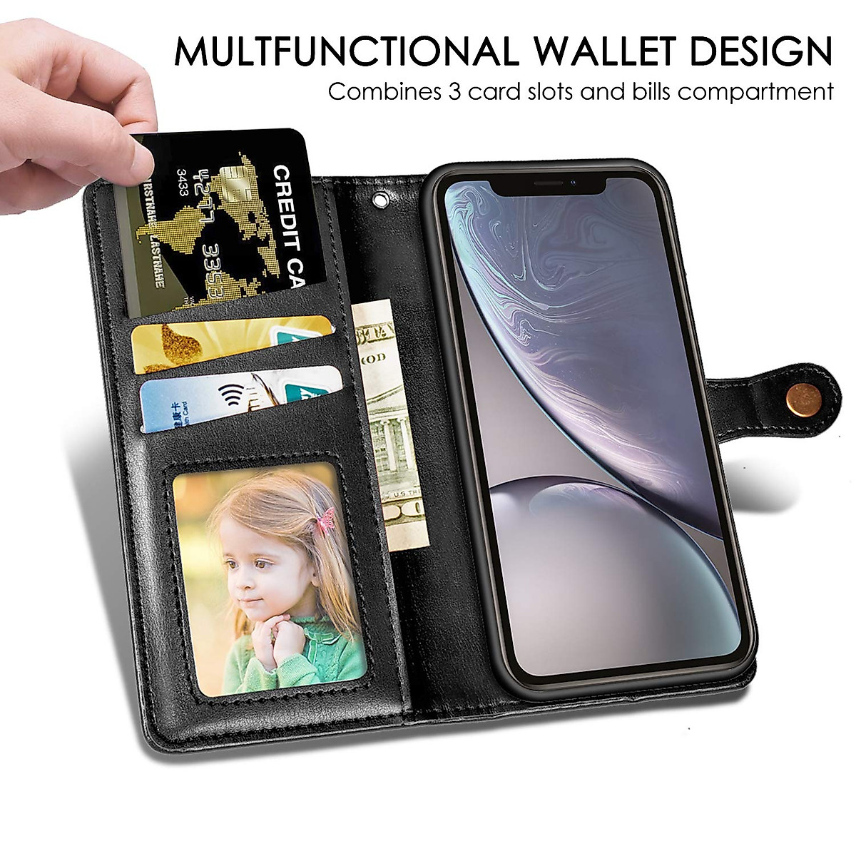 Compatible with Oppo Reno2 Case,Compatible with Oppo Reno 2 PU Leather Card Slot Flip Stand Wallet Protective Cover LAN