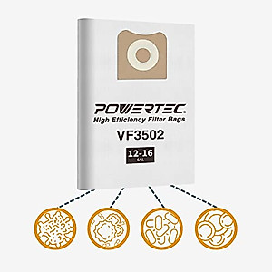 POWERTEC 75002 (2PK) Filter Bags for Ridgid VF3502 12-16 Gal Wet Dry Vacuum