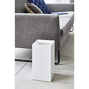 Yamazaki Home Trash Can - Modern Open Top Garbage Waste Bin Basket with Handle, Plastic, Short, 2.4 gallons, 9 liters, Handles, Lid, No Assembly Req., White