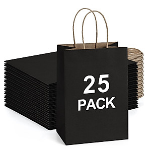 BagDream Kraft Paper Bags 25Pcs 5.25x3.75x8 Inches Small Paper Gift Bags Shopping Bags, Kraft Bags, Party Favor Bags, Black Gift Bags with Handles Bulk
