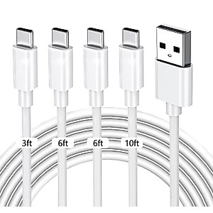 USB Type C Cable [4pack 3ft+6ft+6ft+10ft] 60W Fast Charging, Long USB A to USB C Phone Charger Data Sync Transfer Cord Compatible with Samsung Galaxy S10 S10E S9 S8 S20 Plus A20,Note 10 9 8,LG V30 V40