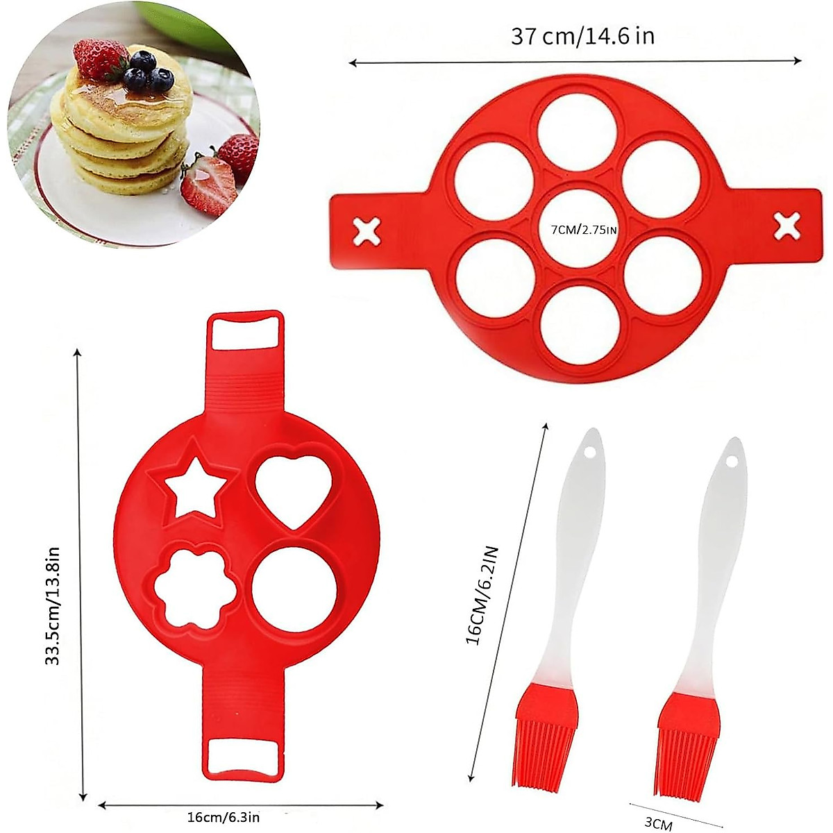 Flip N Cook Silicone Pancake Mold, Mini Pancake Maker, Perfect Omelet Mold or Pancake Ring, Reusable Silicone Omelet Mold (2 pcs+2 brush)