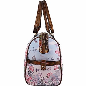 B BRENTANO Vegan Cute Animal Graphic Top Handle Boston Shoulder Bag with Rhinestones (Cozy Dog Wagon.)