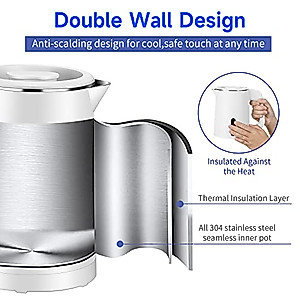 Small Electric Tea Kettle Stainless Steel, 0.8L Portable Mini Hot Water Boiler Heater, Travel Electric Coffee Kettle with Auto Shut-Off & Boil Dry Protection (White)