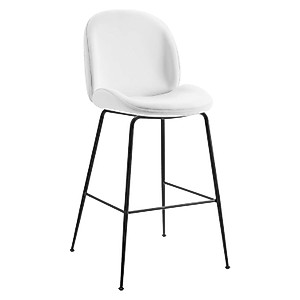 Modway Scoop Black Powder Coated Steel Leg Performance Velvet Bar Stool, White