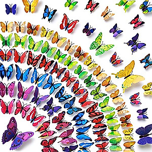 Amaonm® 72 Pcs 6 Packages Beautiful 3D Butterfly Wall Decals Removable DIY Home Decorations Art Decor Wall Stickers & Murals for Babys Bedroom Tv Background Living Room (Colorful, Six Color)