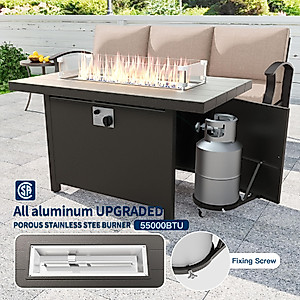 Kullavik Aluminum Patio Furniture Set,8 Pieces 10 Seat Metal Outdoor Furniture Conversation Set w/45 Propane Gas Fire Pit&Swivels,Sand