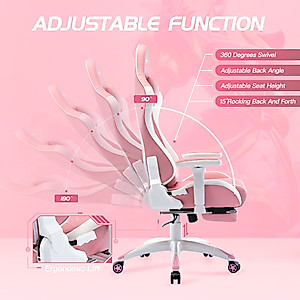 S*MAX Pink Gaming Chair with Footrest Thicken Seat Ergonomic Pink Gamer Chair with 3D Armrest PU Leather Headrest and Lumbar Support High Back Gaming Chair for Girls Pink and White