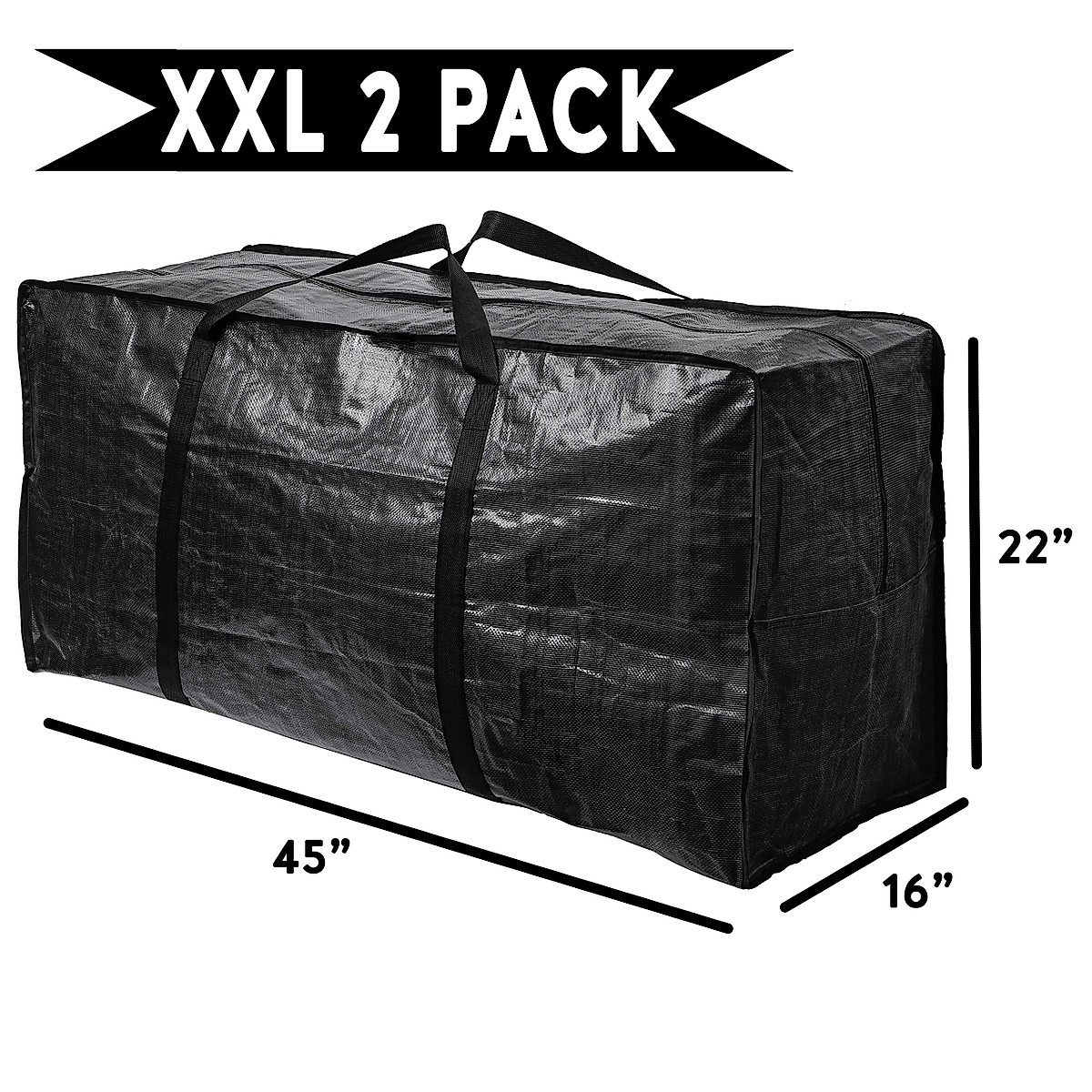 BAG-THAT! 2 Pack XXL Jumbo Extra Large Heavy Duty Stronger Handles Storage Bags Moving Totes Zippered Reusable Wrap Around Storage Totes