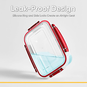 Superio Plastic Food Storage Containers with Airtight Lids, 4 Pack- 48 Oz, BPA Free, Leakproof, Stackable, Microwave, Dishwasher, Freezer Safe, Red