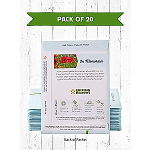 American Meadows Wildflower Seed Packets "Celebrate a Beautiful Soul" Memorial Favors (Pack of 20) - Red Poppy Seed Mix, Favors for Funerals, Wakes, Viewings, Visitations, Memorial Services