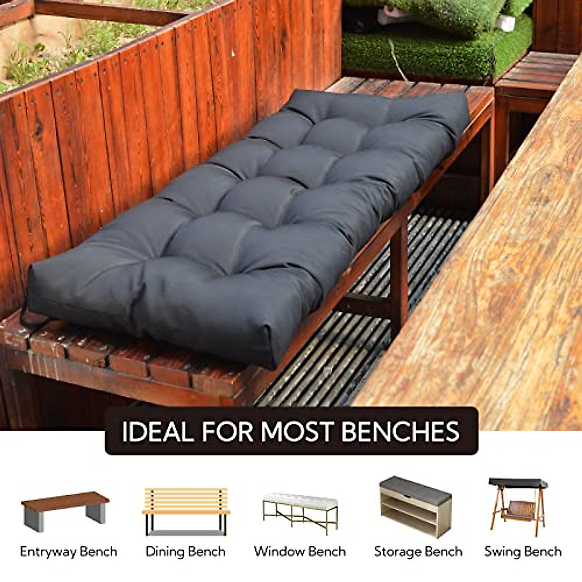 Alurzio Bench Cushion for Outdoor Indoor Furniture, 51.2X19.7Inches,1pc Set, Window Seat Cushions,Thick Recliner Chair Patio Bench Cushion, Machine Washable and Dryer, Waterproof and Durable,Black