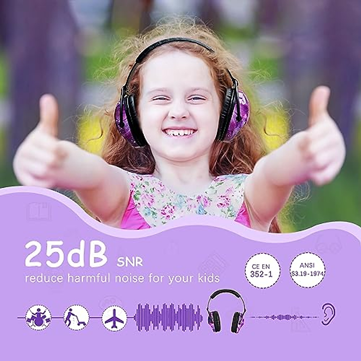 ZOHAN EM030 Kids Ear Protection Safety Ear Muffs for Concerts, Fireworks, Air Shows, Upgraded Adjustable Noise Reduction Hearing Protectors for Children Have Sensory Issues - Nebula Print