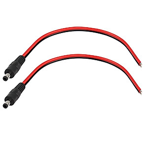 CERRXIAN DC5521 Power Pigtails Cable,1 FT 14AWG 5.5mm x 2.1 mm DC Male Bare Wire Open End Power Wire,DC Supply Repair Cable for CCTV Security Camera LED Strip Light Etc(2-Pack) (0.3m Black)