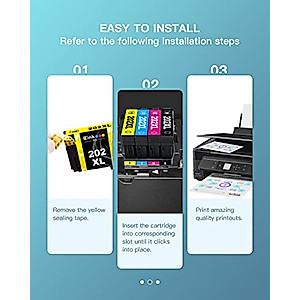 E-Z Ink Pro 202XL Remanufactured Ink Cartridge Replacement for Epson 202 XL 202XL T202XL for Epson Expression Home XP-5100 Workforce WF-2860 Printer (4 Packs, Black, Cyan, Magenta, Yellow)