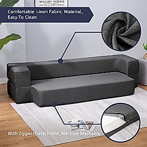 ZAFLY Queen Folding Sofa Couch Bed,8.6" Flip Out Sofa Bed,Convertible Sleeper Sofa Bed,Comfy Floor Couch Bed,Futon Sofa Bed Memory Foam Mattress,Linen Fabric Small Couches for Small Spaces,Dark Grey