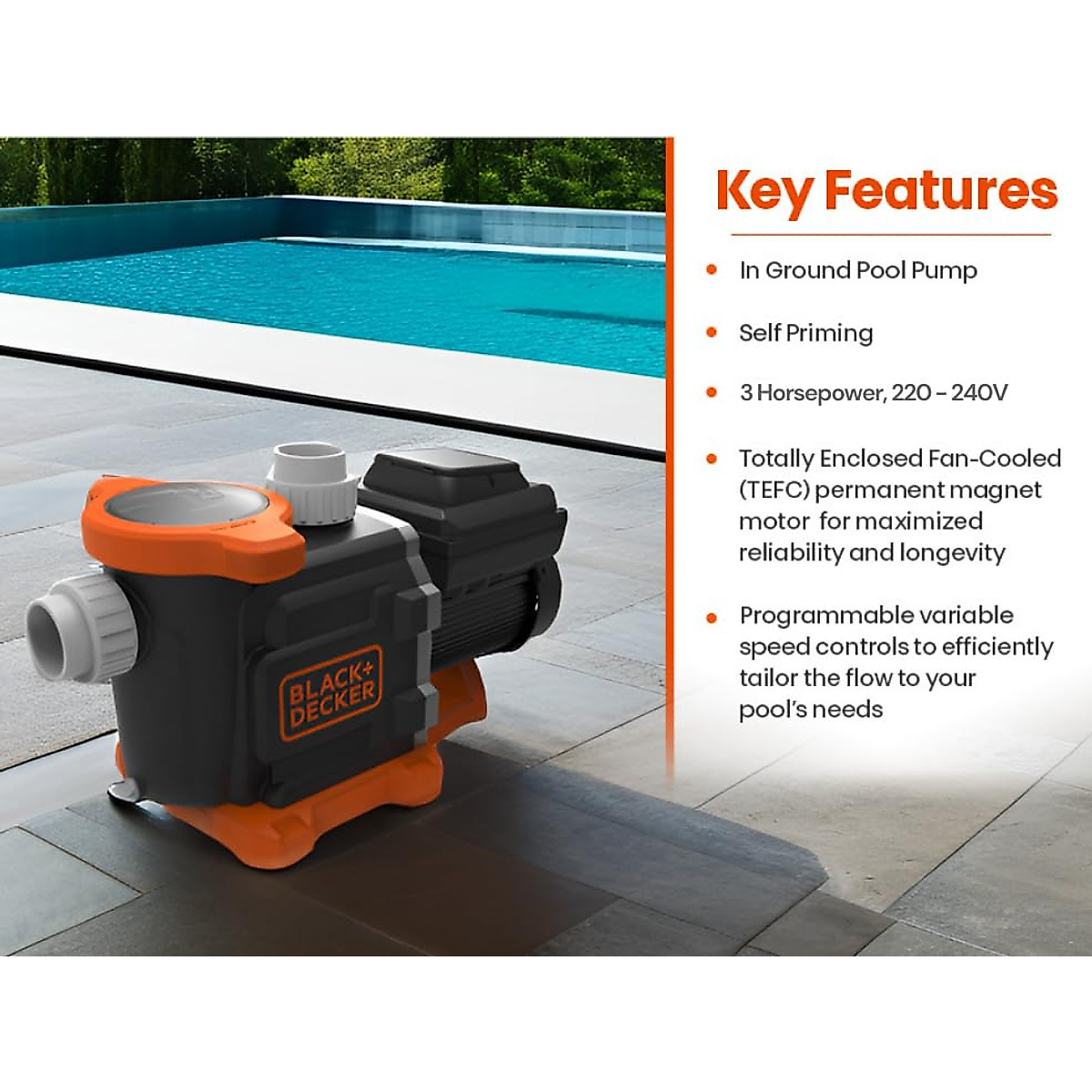 BLACK+DECKER Variable Speed Pool Pump Inground with Filter Basket and Easy Programmable Touch Pad Interface, 3 HP