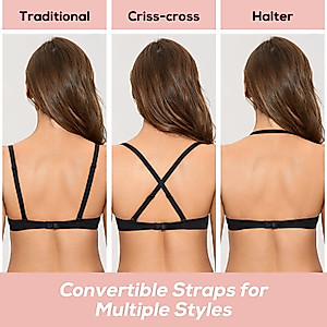 DOBREVA Women's Plunge Bra Deep V Sexy Underwire Low Cut Bras T Shirt Cleavage Lightly Padded Black 36B