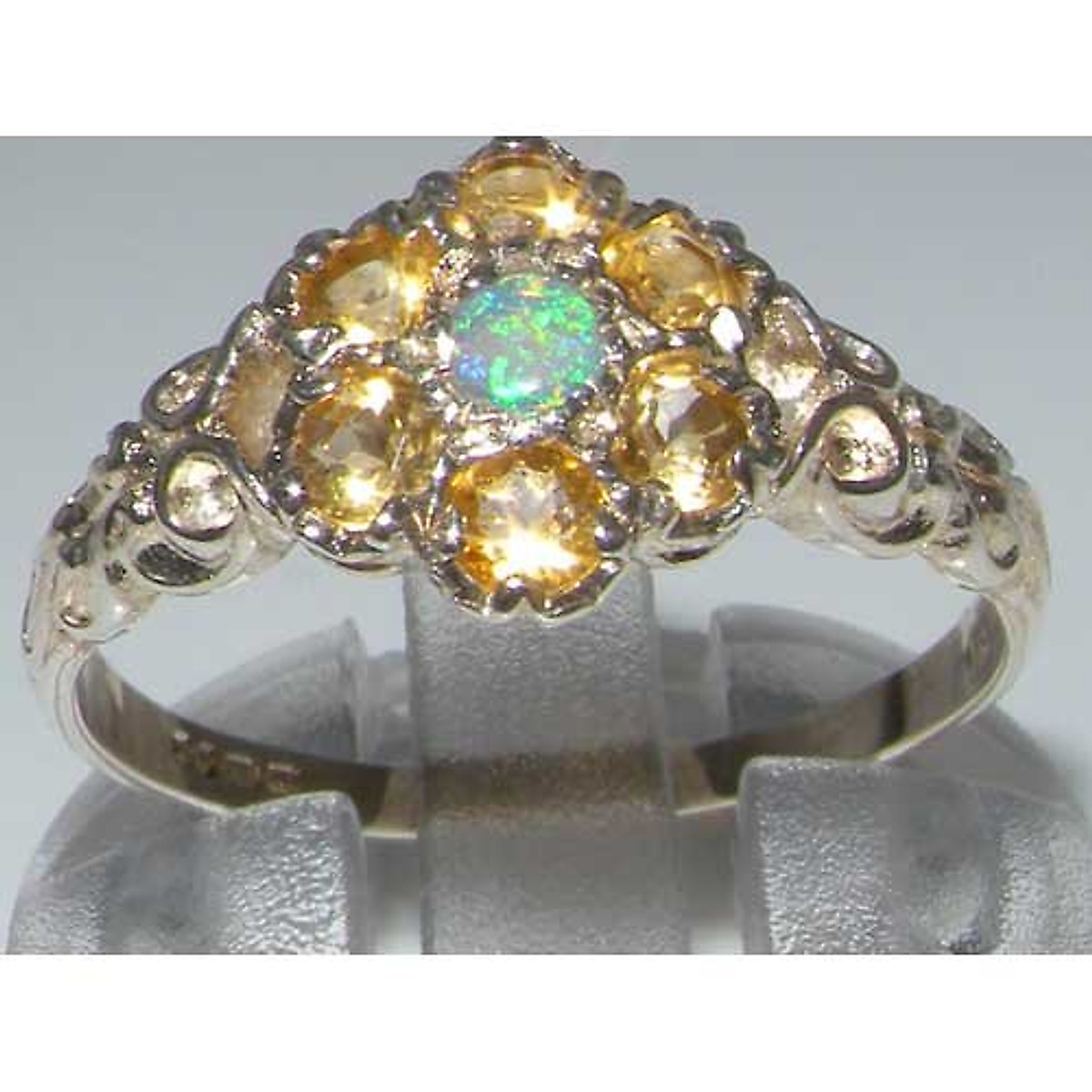 LetsBuyGold 925 Sterling Silver Real Genuine Opal and Citrine Womens Promise Ring - Size 9