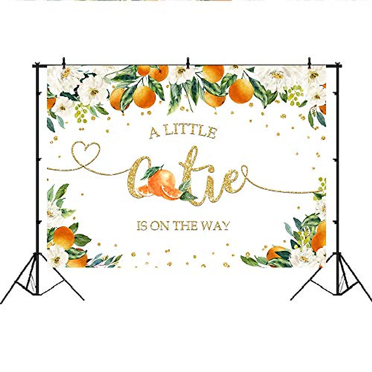 Lofaris A Little Cutie is On The Way Baby Shower Backdrop Citrus Orange Gender Reveal Background Greenery Orange Floral Newborn Baby Birthday Party Decorations for Girls Photo Booth Props 7x5ft
