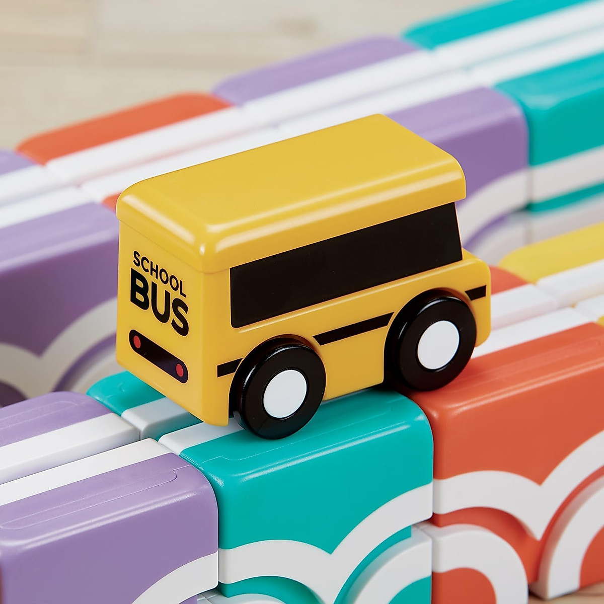 QBI Magnetic Blocks STEM Toys for Toddlers Aged 1+ Year Old Boys & Girls| 3D Colorful Magnetic Building Blocks with 1 School Bus| Preschool Toys, Montessori Game (13 Pieces)