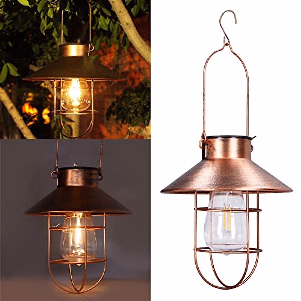 Solar Hanging Light, Romantic Decorative Beautiful Iron Frame Switch Control LED Retro Lantern for Porch for Garden