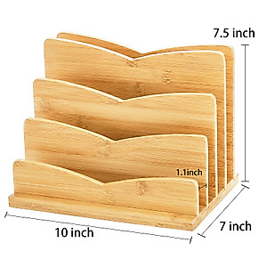 TOPZEA Mail Organizer Countertop, Bamboo Desk File Organizer Desktop File Holder 4 Slots Vertical Mail Sorter Holder file Rack Stand Letter Sorter Wood Desk Organizer for Envelope Document File Folder