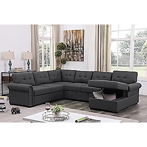 Springfavor 6 Seat Pull Out Couch Sectional Couches for Living Room with Storage Chaise Lounge, U-Shaped Modern Sofas & Couches with Nail for Department/Home/Office