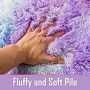 A Nice Night Shaggy Fluffy Faux Fur Area Rug,Soft, Luxurious Shag Carpet Rugs for Nursery Rug, Bedroom, Living Room, Luxury Bed Side Plush Carpets, Rectangle (Blue Purple, 5' x 7')
