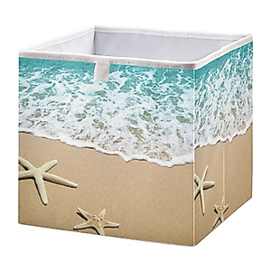Kigai Storage Basket Summer Beach Shells Foldable Storage Bin 11 X 11 X 11 Inches Cube Storage Baskets Box for Shelves Closet Laundry Nursery Bedroom Home Decor