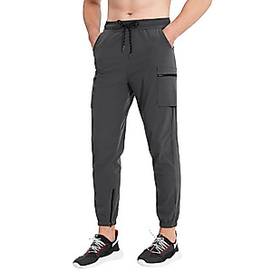 BROKIG Men's Joggers Lightweight Workout Pants Ankle Zip Gym Athletic Sports Running Sweatpants Men with Pockets(Dark Grey,Large)