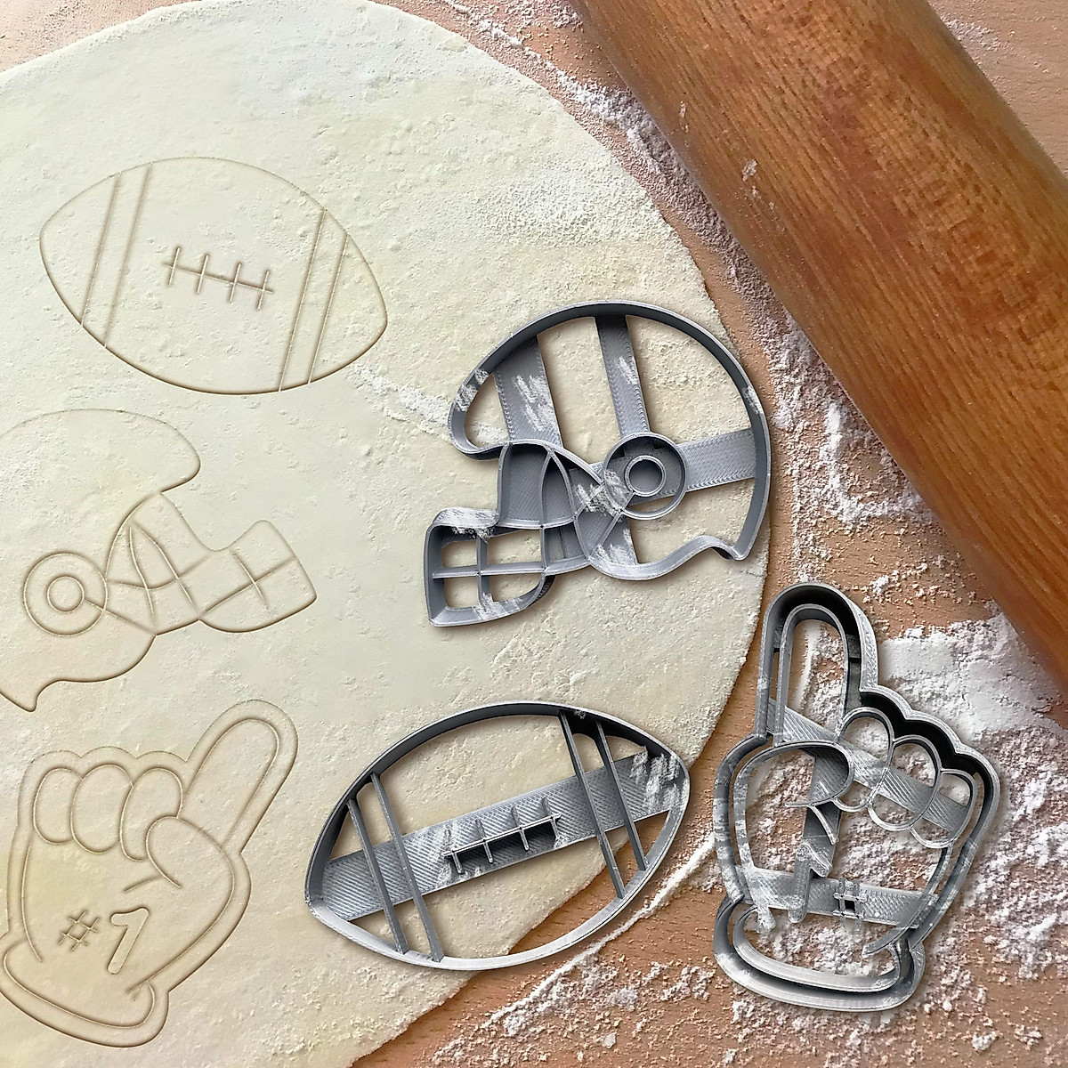 Moose Goods Football Cookie Cutter Set of 4 - Sports Cookie Cutters Shapes, Food Safe Plastic - Themed Football Cookie Cutters for Birthday Football Cookies - Football, Helmet, Jersey & Foam Finger