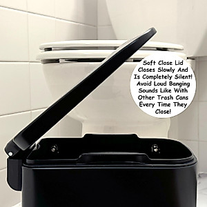 Homie Soft Close, Slim Trash Can 6 Liter / 1.6 Gallon with Anti - Bag Slip Liner and Lid, Use as Mini Garbage Basket, Slim Dust Bin, or Decor in Bathroom, Restroom, Kitchen, or Bedroom (Matte Black)