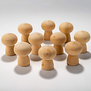 Kisangel 10pcs Wooden Mushroom Unfinished Wooden Peg Dolls Bodies Mushroom Head Kid Painting Wooden Doll for DIY Decoration Arts and Crafts Birch and Maple Wood Turnings
