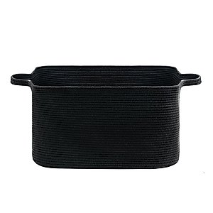 yccvaros 18.8 x 13.3 x 11 Inches Cotton Rope Woven Dirty Laundry Basket Large Capacity Square Toy Blanket Dirty Clothes Storage Basket (Black)